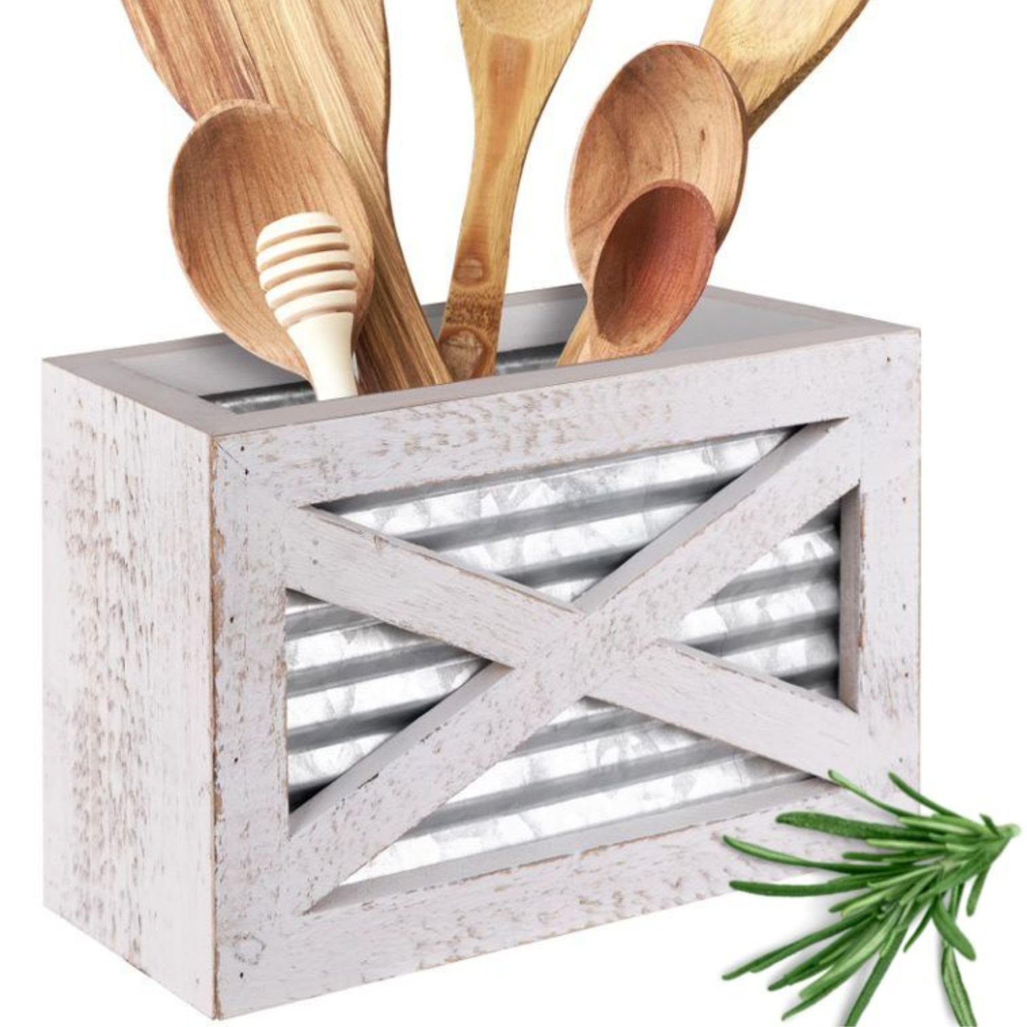 Autumn Alley Barn Door Rustic Kitchen Utensil Holder- Farmhouse Wooden ...