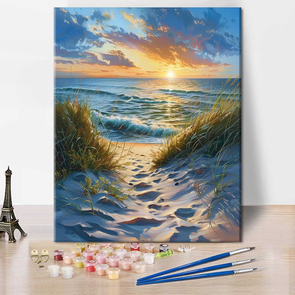 TUMOVO DIY Paint by Numbers for Adults - Beach Scene with Sunrise, Abs ...