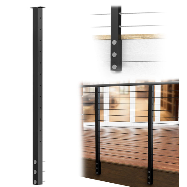 Muzata Black Side Mount Cable Railing Post 42 Inch 42"x2"x2" Level Dri ...