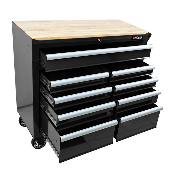 WTRAVEL Heavy Duty Rolling Tool Chest with 9-Drawer Wood Top Tool Cart ...