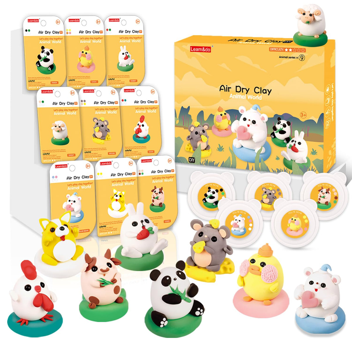 Air Dry Clay Kits: 9 DIY Animal Clay Kit for Kids 3+, Child-Safe Model ...