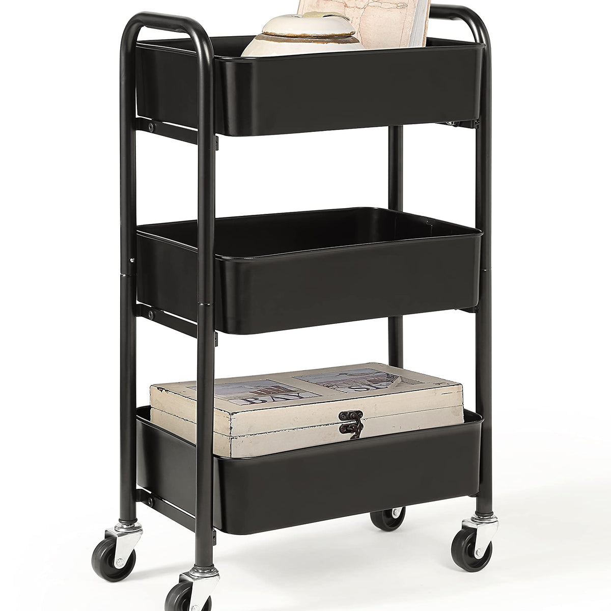 SunnyPoint 3-Tier Delicate Compact Rolling Metal Storage Organizer - M ...