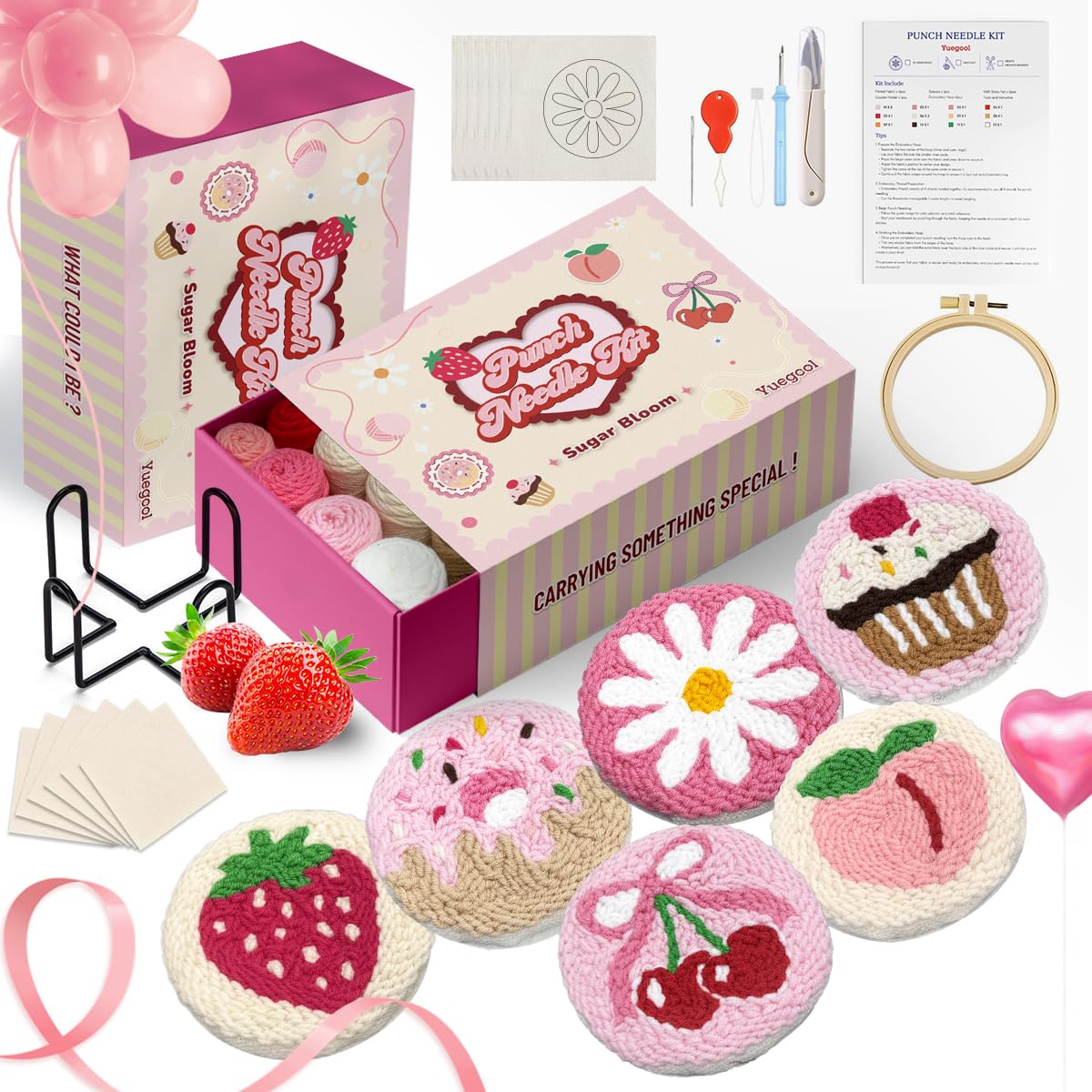 yuegool 6PCS Punch Needle Coaster Kit,Easy DIY Embroidery Set for Begi ...