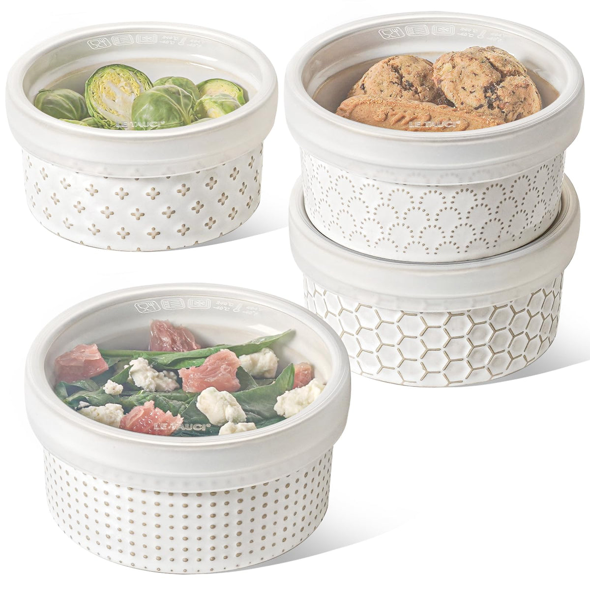 LE TAUCI Ramekins with Lids, 12 oz Ramikin Set for Creme Brulee, Souff ...