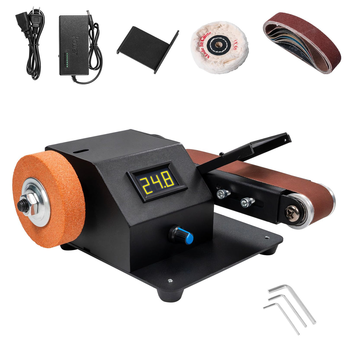 YZCHAIN Mini Belt Sander with 10 Abrasive Belts, Angle Adjustable Benc ...
