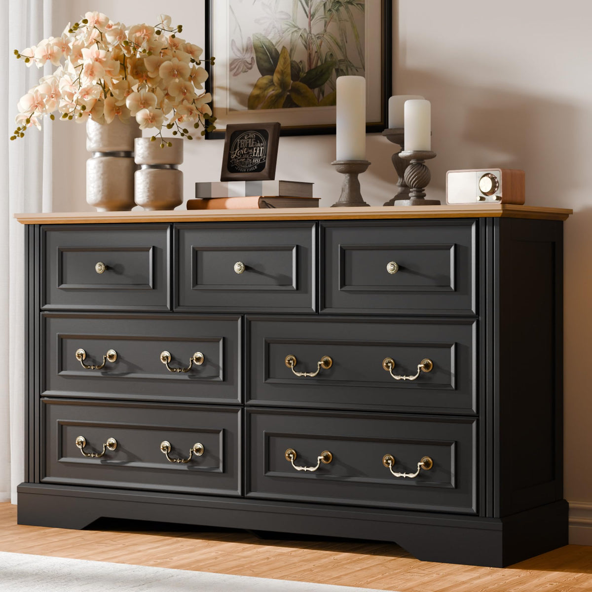 Cozy Castle 7 Drawer Dresser, Farmhouse Chest of Drawers for Bedroom ...