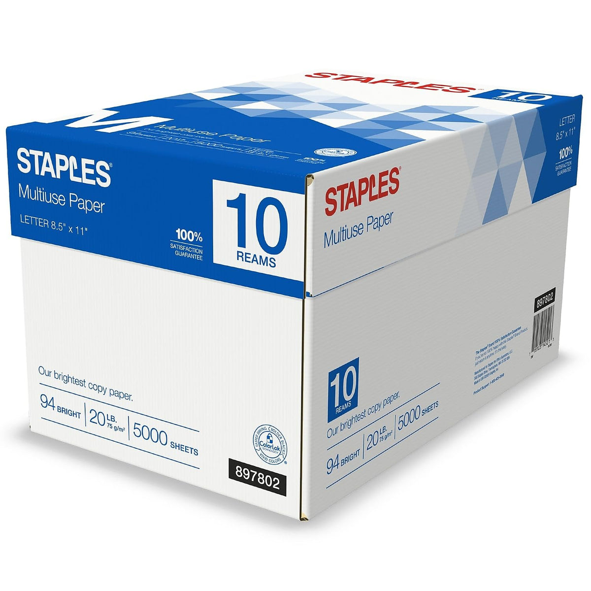 Staples Select Copy Paper, 8.5" x 11", 20 lbs., White, 500 Sheets/Ream ...