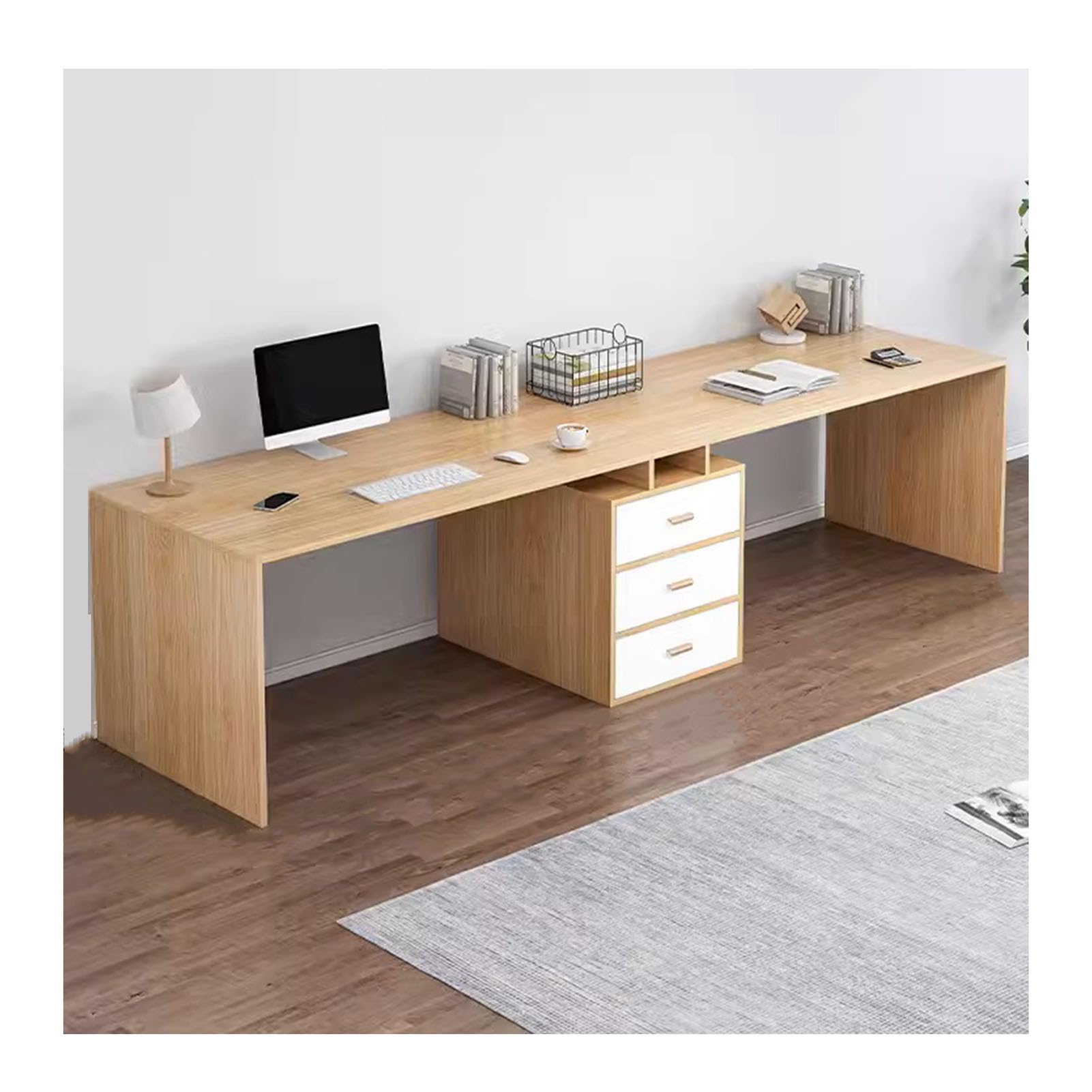 Desk for Two People Double Desk Wood with 3 Storage Drawers, Large 2 ...