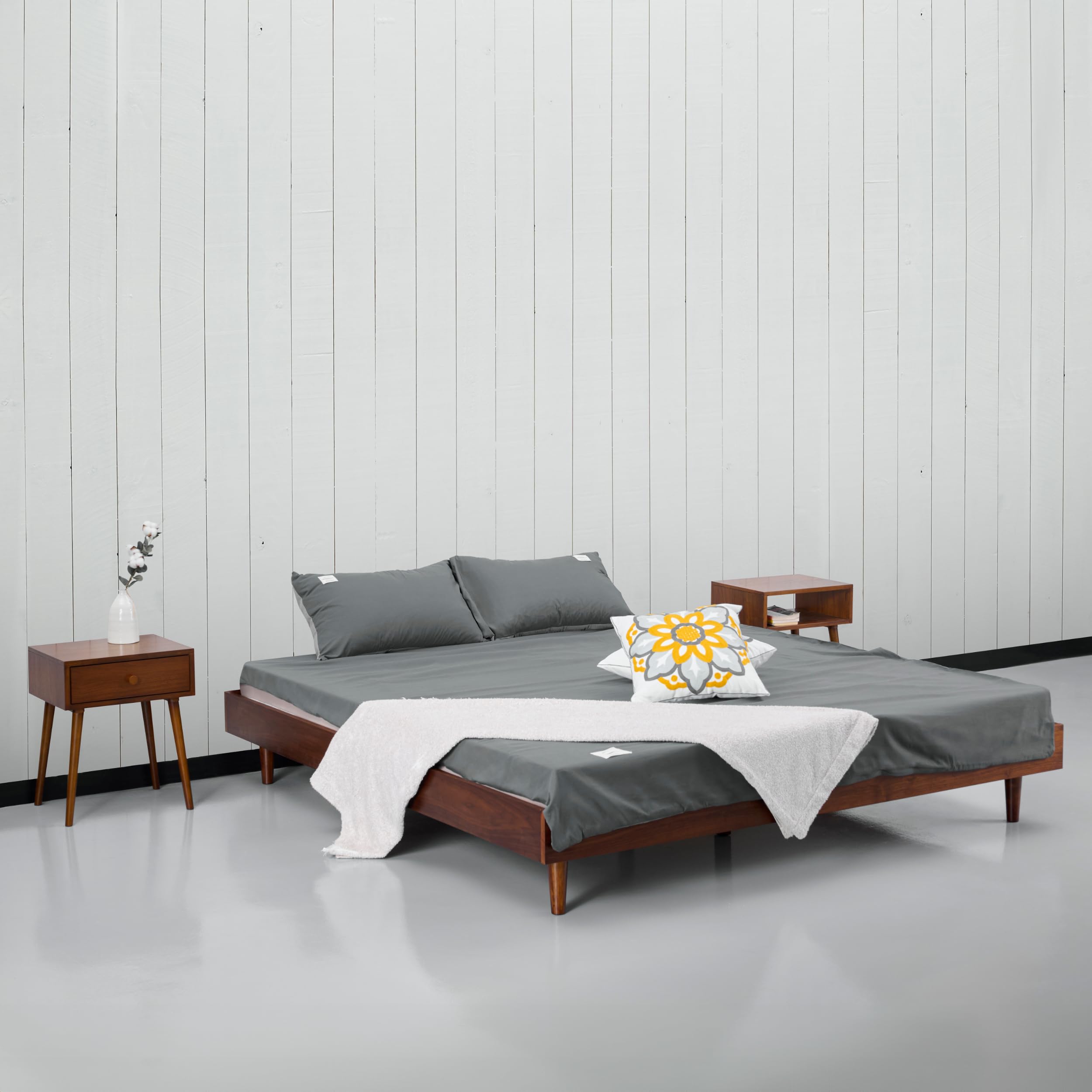 NTC Fly Wooden Bed Frame Without Headboard, Crafted from Walnut, Rubber ...