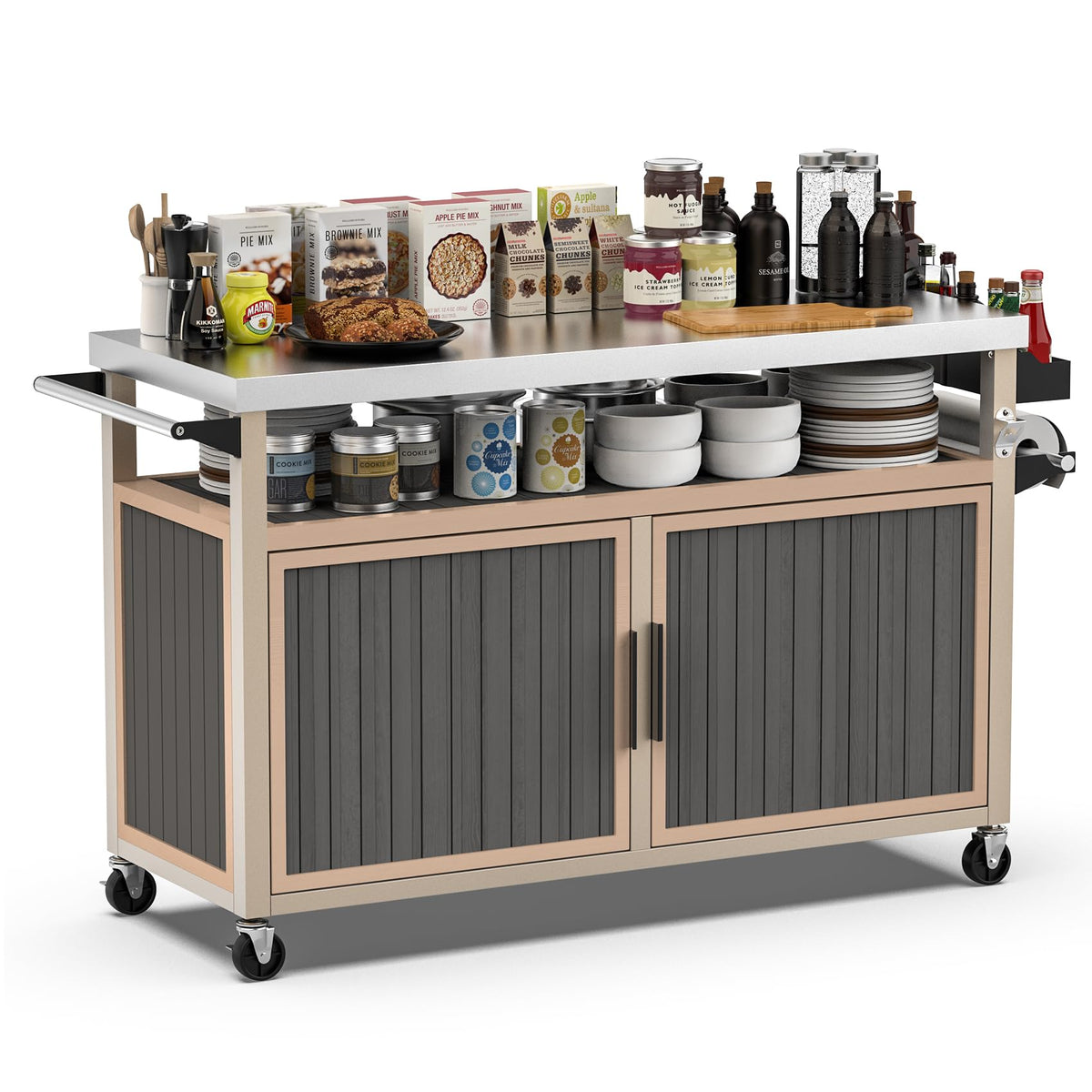 Skyflame Outdoor BBQ Storage Cabinet with Wheels, XL Stainless Steel T ...