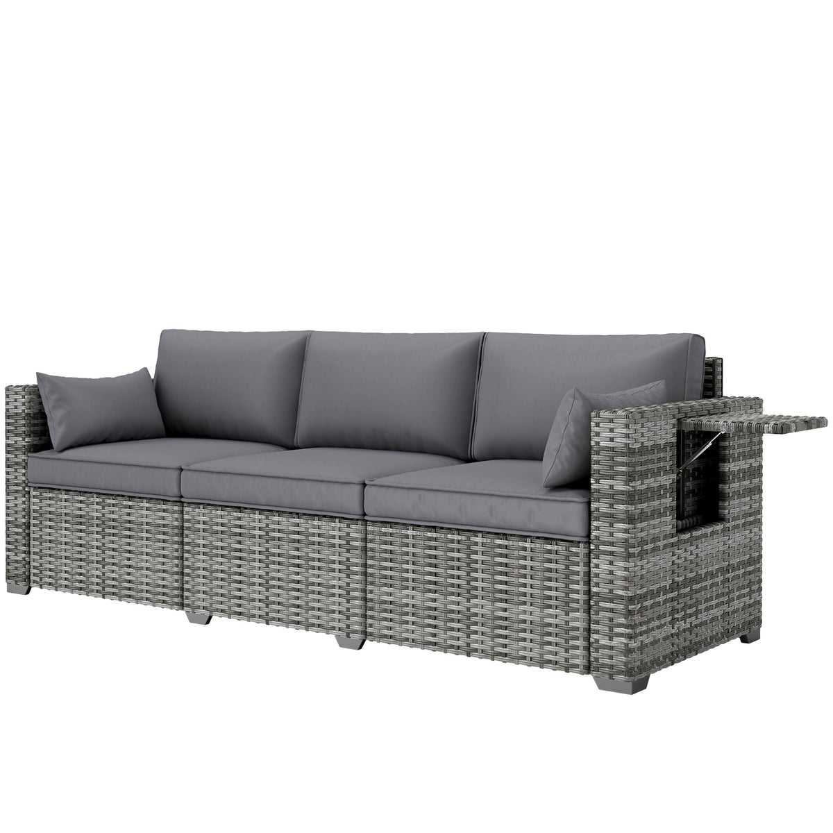 Outsunny 3 Seater Wicker Sofa with Side Tray Tables, Rattan Outdoor Pa ...