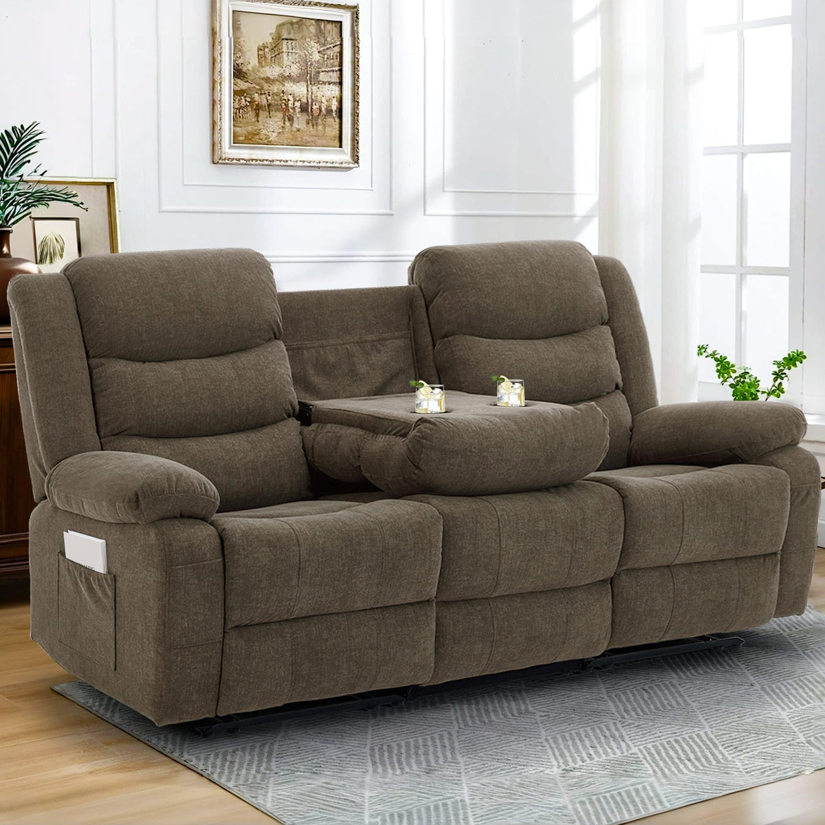 Korser Recliner Sofa, Reclining Loveseat with Console, Oversized Recli ...