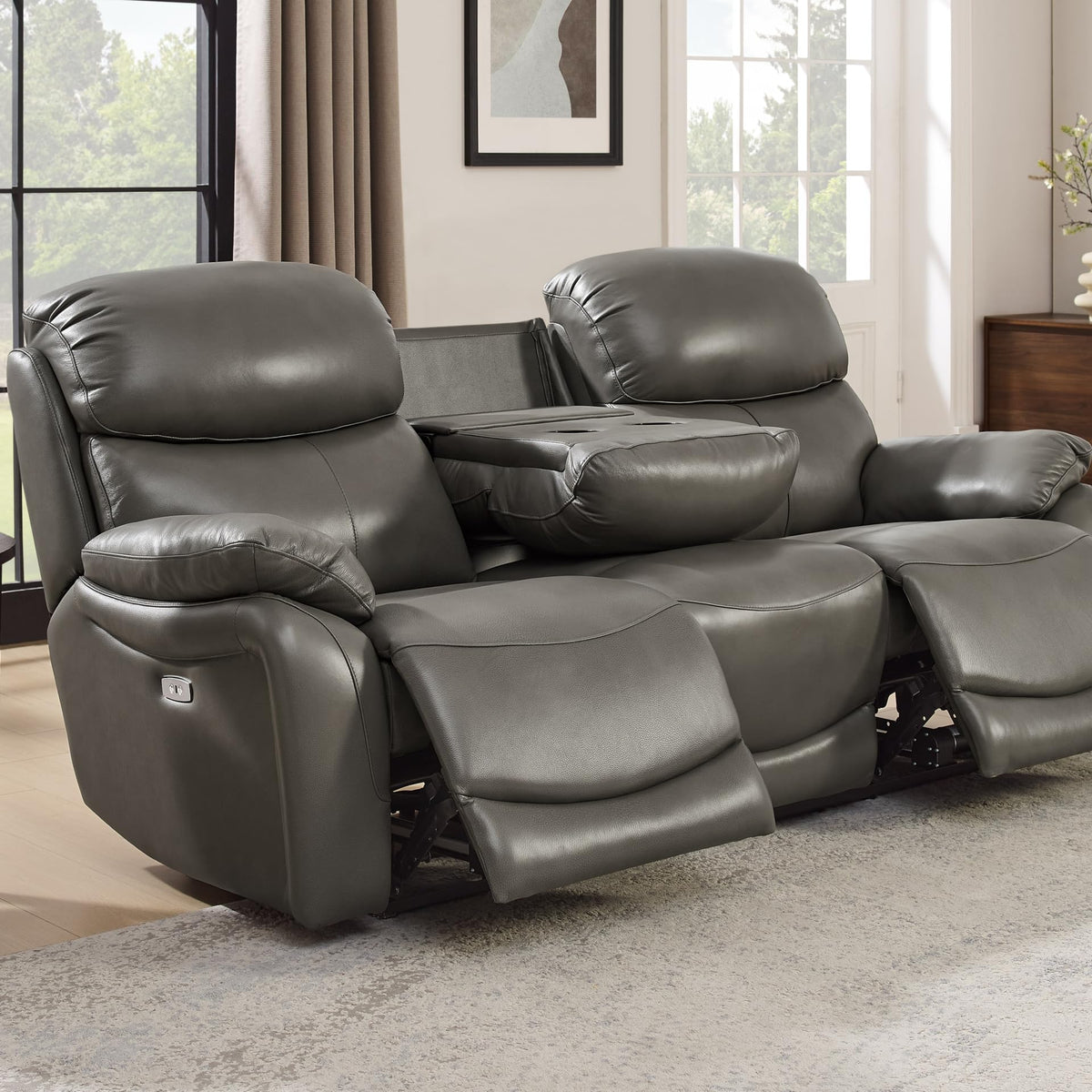 THSUPER Power Genuine Leather Recliner Sofa Couch with USB Port, Recli ...