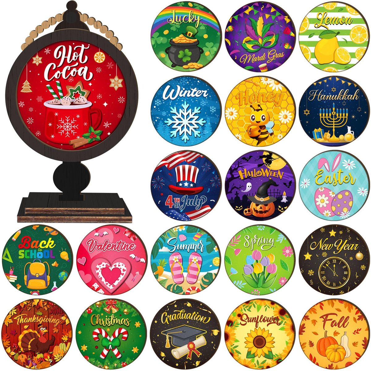 RattanView 21 Pcs Interchangeable Table Decor Wooden Seasonal Table Ce ...