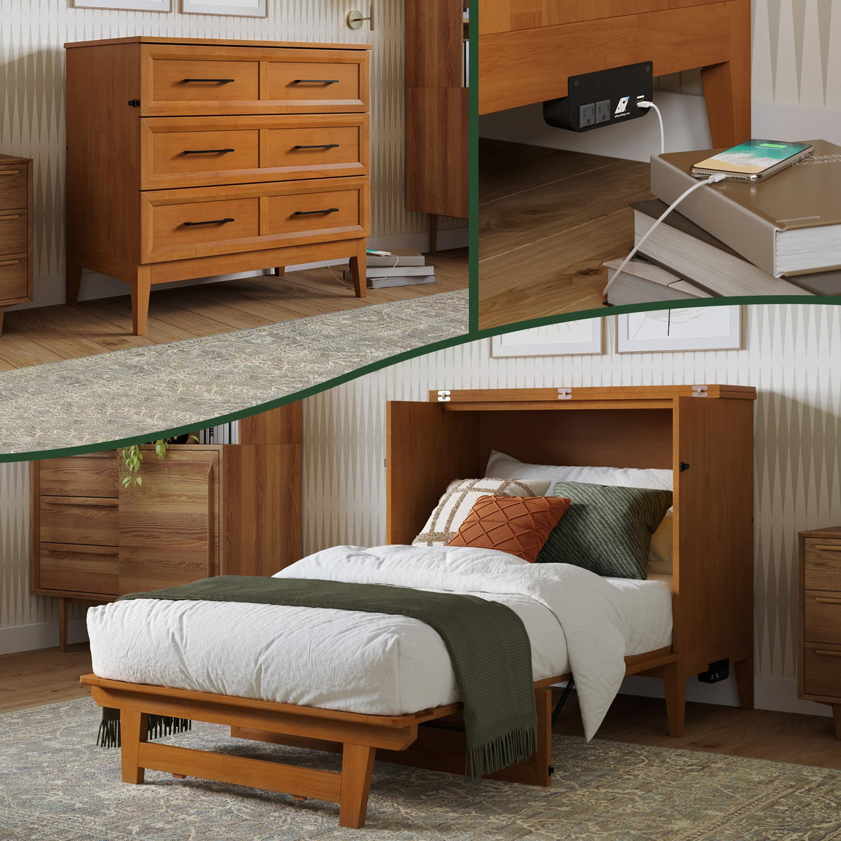 AFI, Santa Fe Twin Murphy Bed Chest with 6" Mattress & Built-in USB Ch ...