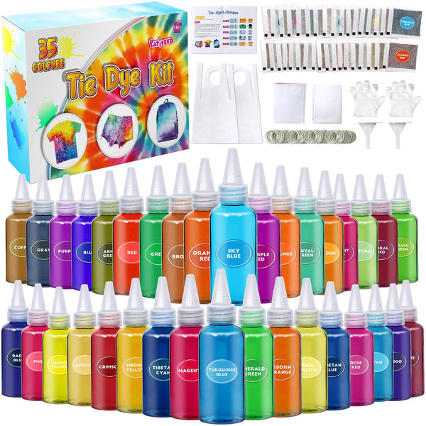 PATIFEED Tie Dye Kit, 35 Colours Fabric Tyedyedye Kit, Non-Toxic Tye D ...