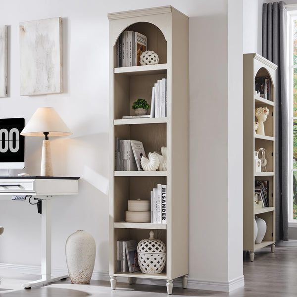 IFGET 76" Tall Arched Bookcase, Farmhouse 5 Tiers Narrow Arched Booksh ...