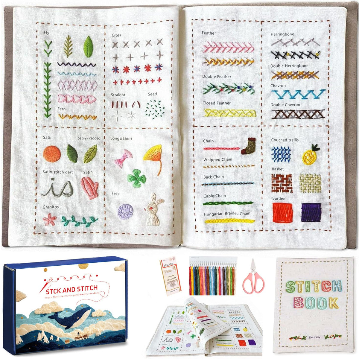DIY Stitch Book,Embroidery Stitch Book on Linen Fabric,Comprehensive G ...