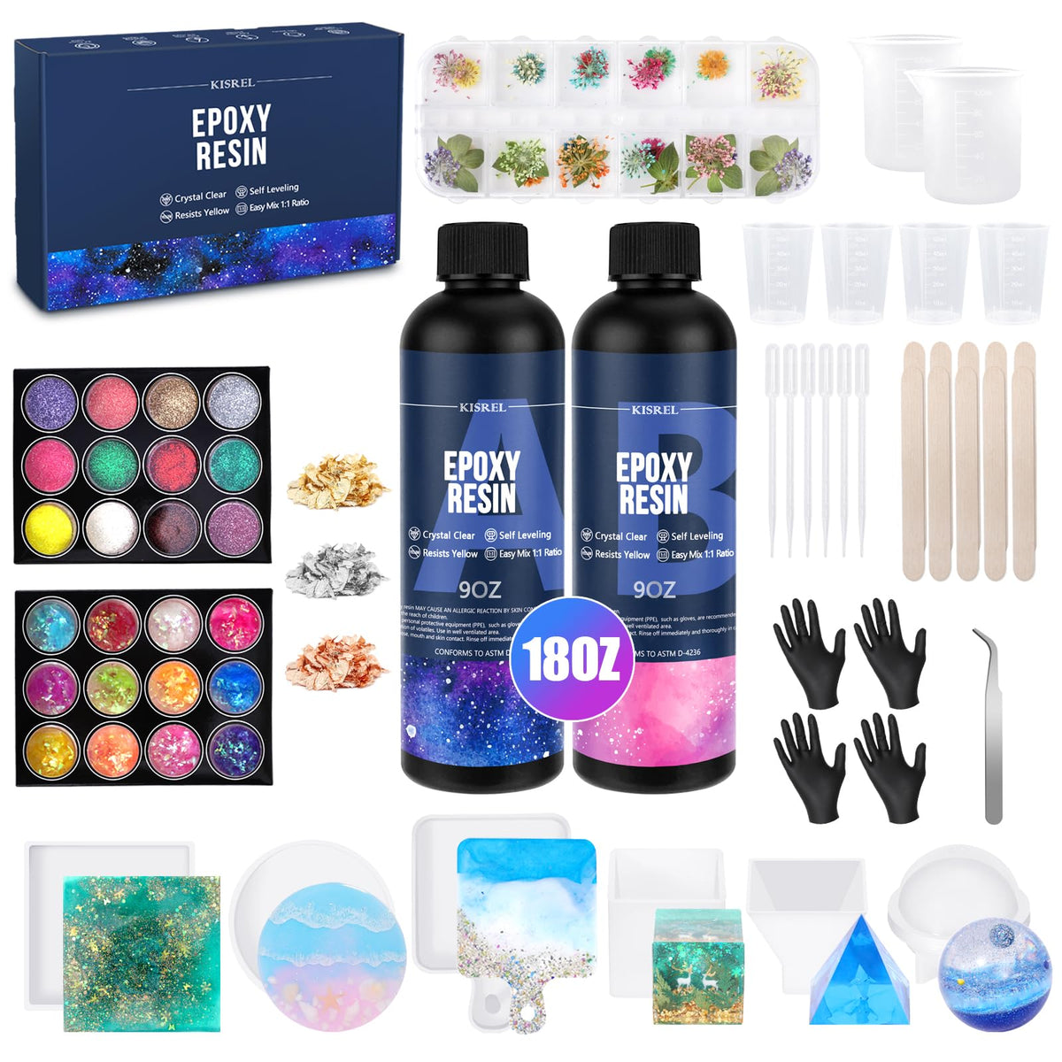 Epoxy Resin Kit for Beginners, Resin Kit with Resin Molds, 18OZ Resin ...