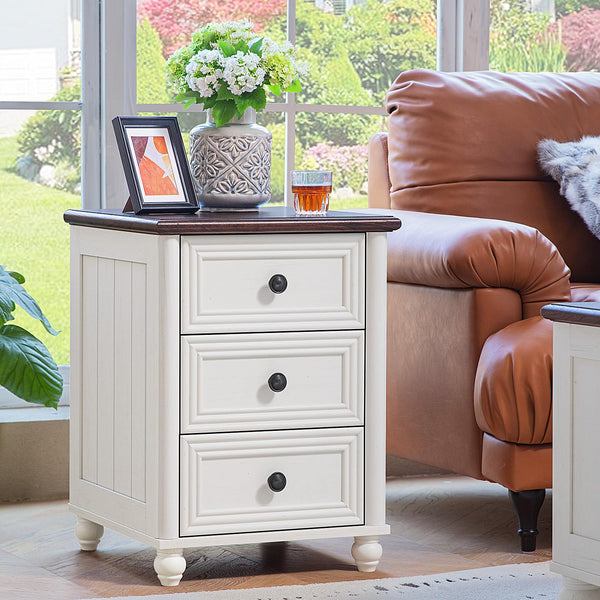 RWYHG 18" Farmhouse Night Stand, White Wood Nightstand with 3 Drawers ...