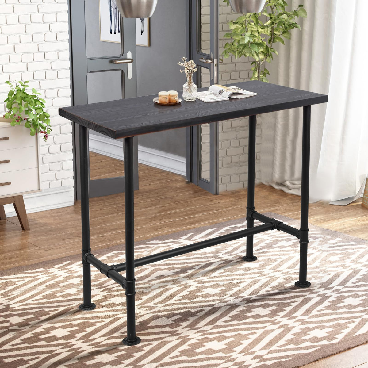 BOKKOLIK 41.3inch Height Industrial Bar Table Rustic Pipe Design Kitch ...