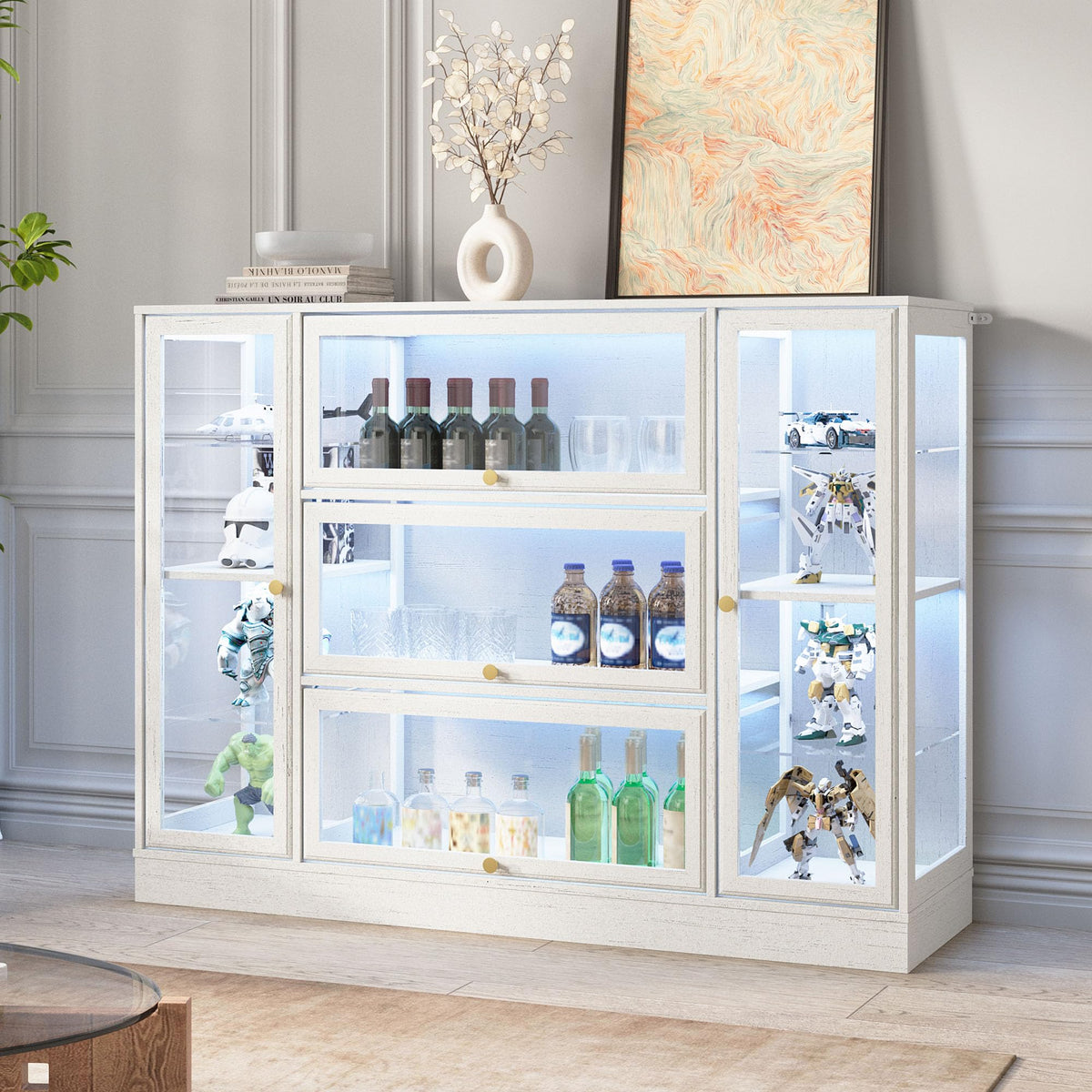 BONITURE Display Cabinet with Acrylic Glass Doors,Extra Wide Curio Cab ...