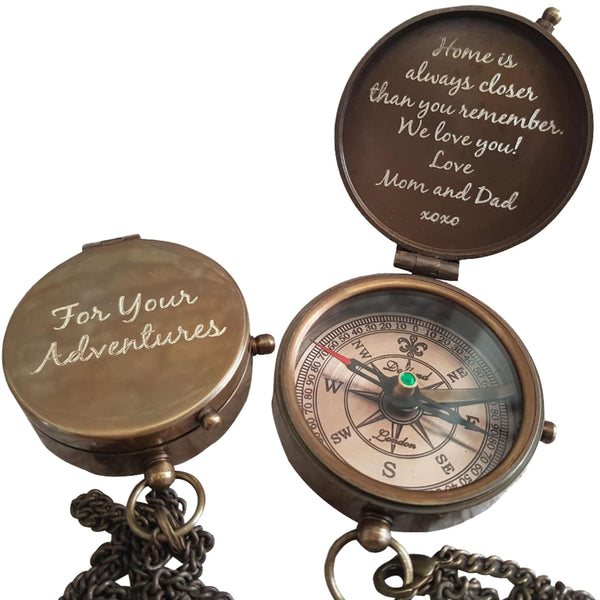 SFdizayn Personalized Antique Brass Compass for Men with Optional Leat ...