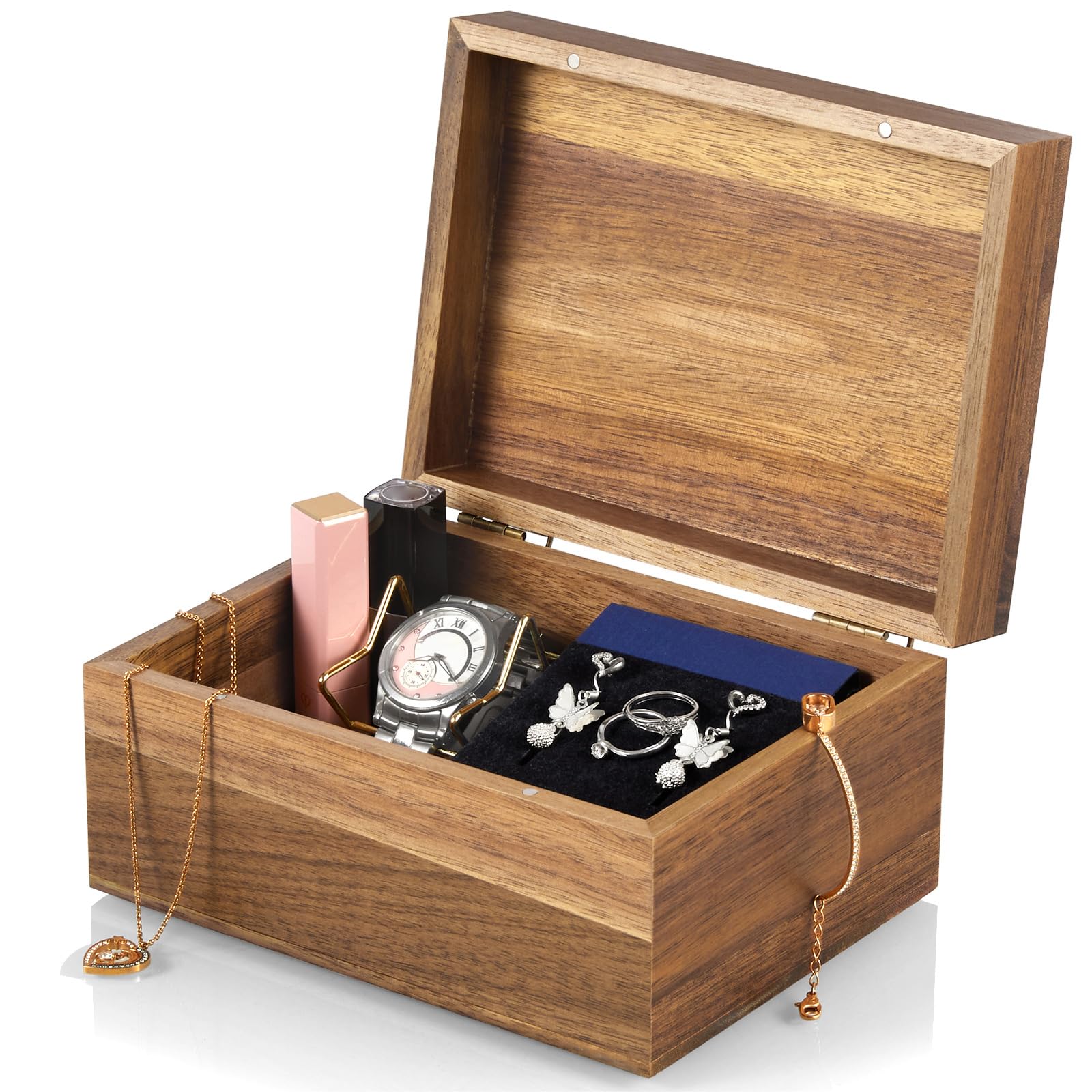 DRASTAR Keepsake Box, Acacia Wood Memory Box with Hinged Lids, Wooden ...