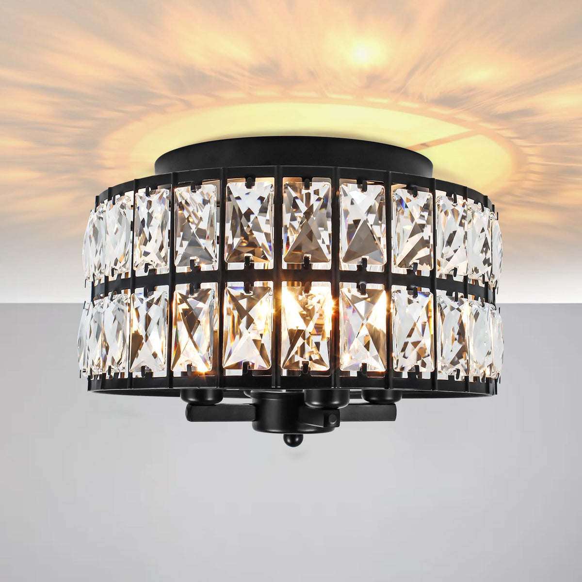 JWLUYN Black Crystal Flush Mount Ceiling Light, 4 Lights Black Dining ...