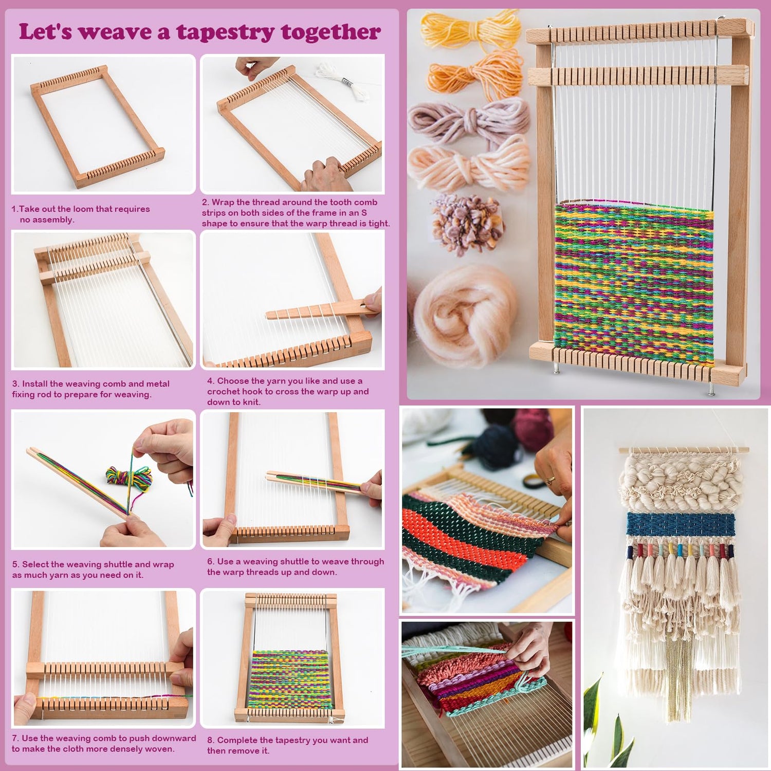 LYKTRIX Weaving Loom for Kids, Wooden Weaving Kit, Loom Kit for Kids A ...