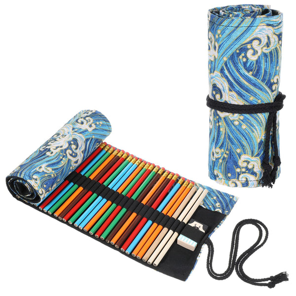 Qianyu 72 Slots Canvas Pencil Rolls Artist Colored Pencils Roll Up Bag ...