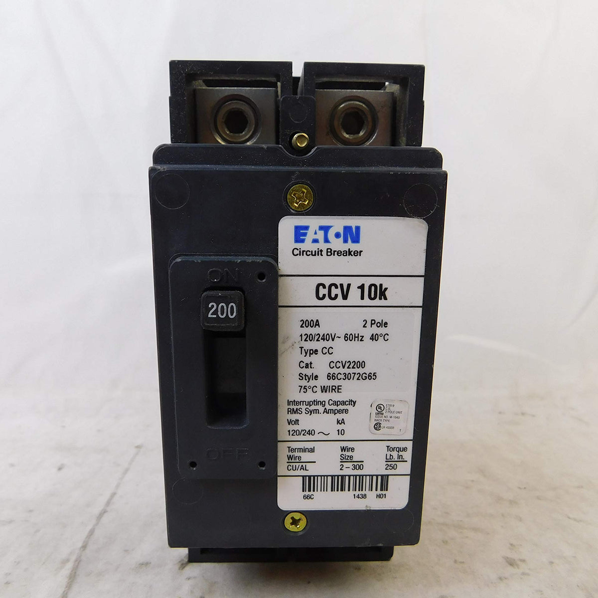 Eaton CCV2200 Bolt-On Mount Type CCV Tenant Main Circuit Breaker 2-Pol ...
