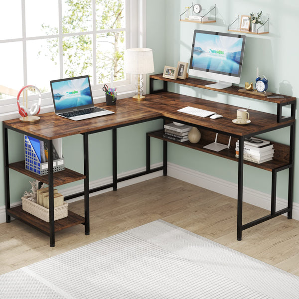 Tribesigns L Shaped Desk with Shelves, 59" Large Corner Computer Desk ...