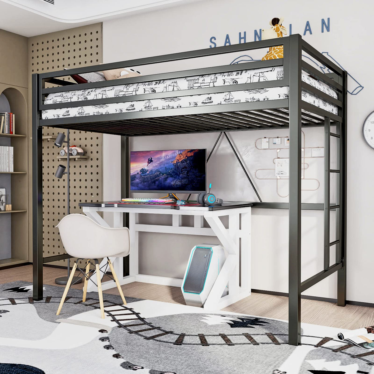 Multifunctional Metal Loft Bed Twin Size with Safety Guard and Removab ...