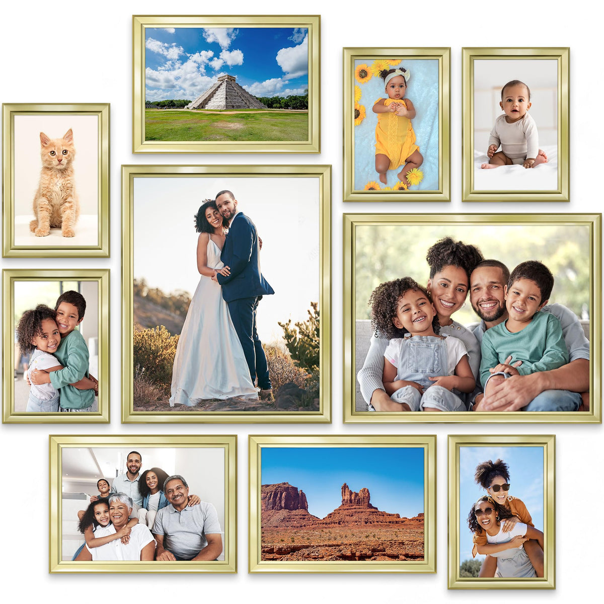 Icona Bay Combination Gold Picture Frames Set - 10 PC (Five 4x6, Three ...