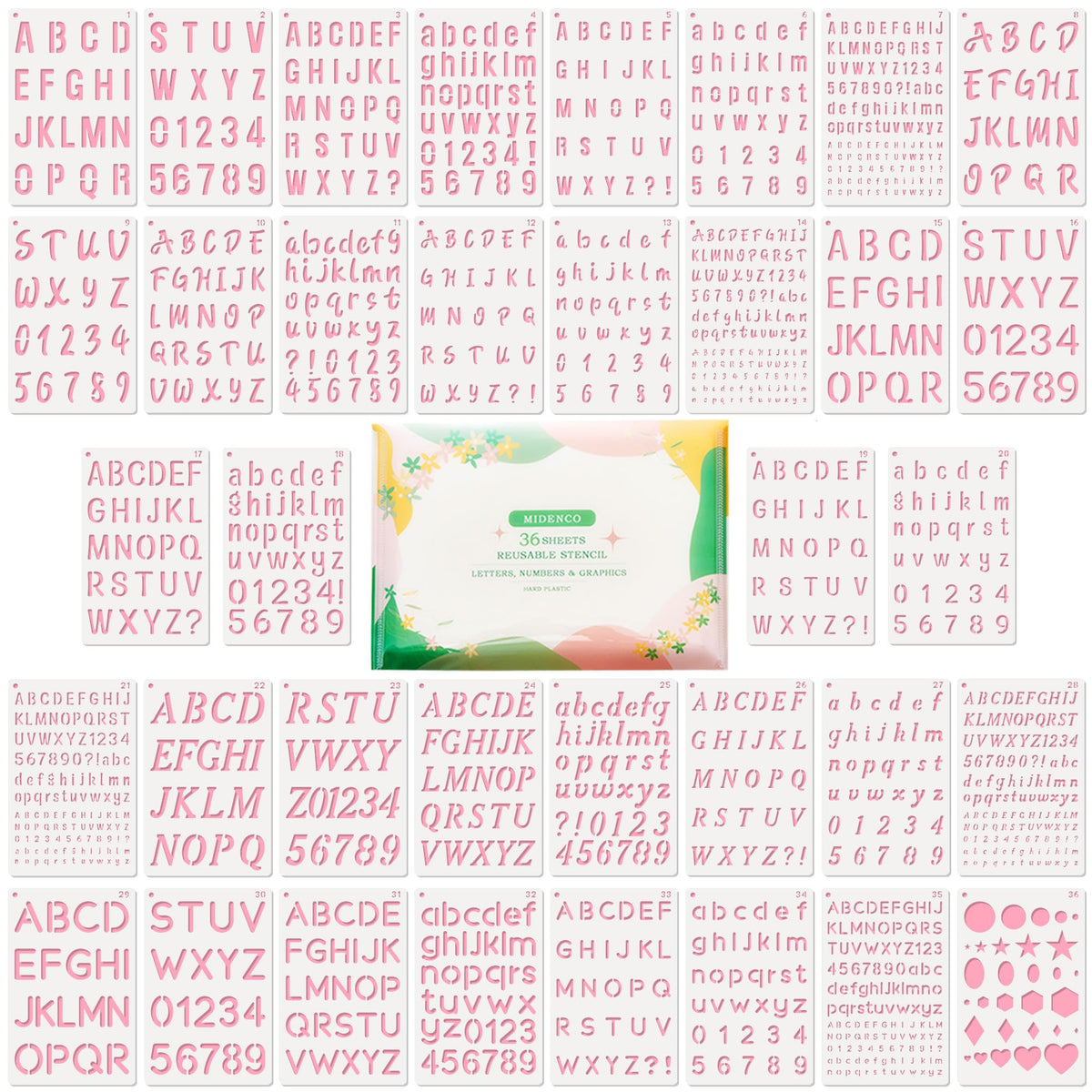 Midenco Reusable Small Letter Stencils for Painting, 36 Pcs (1/4, 1/2 ...