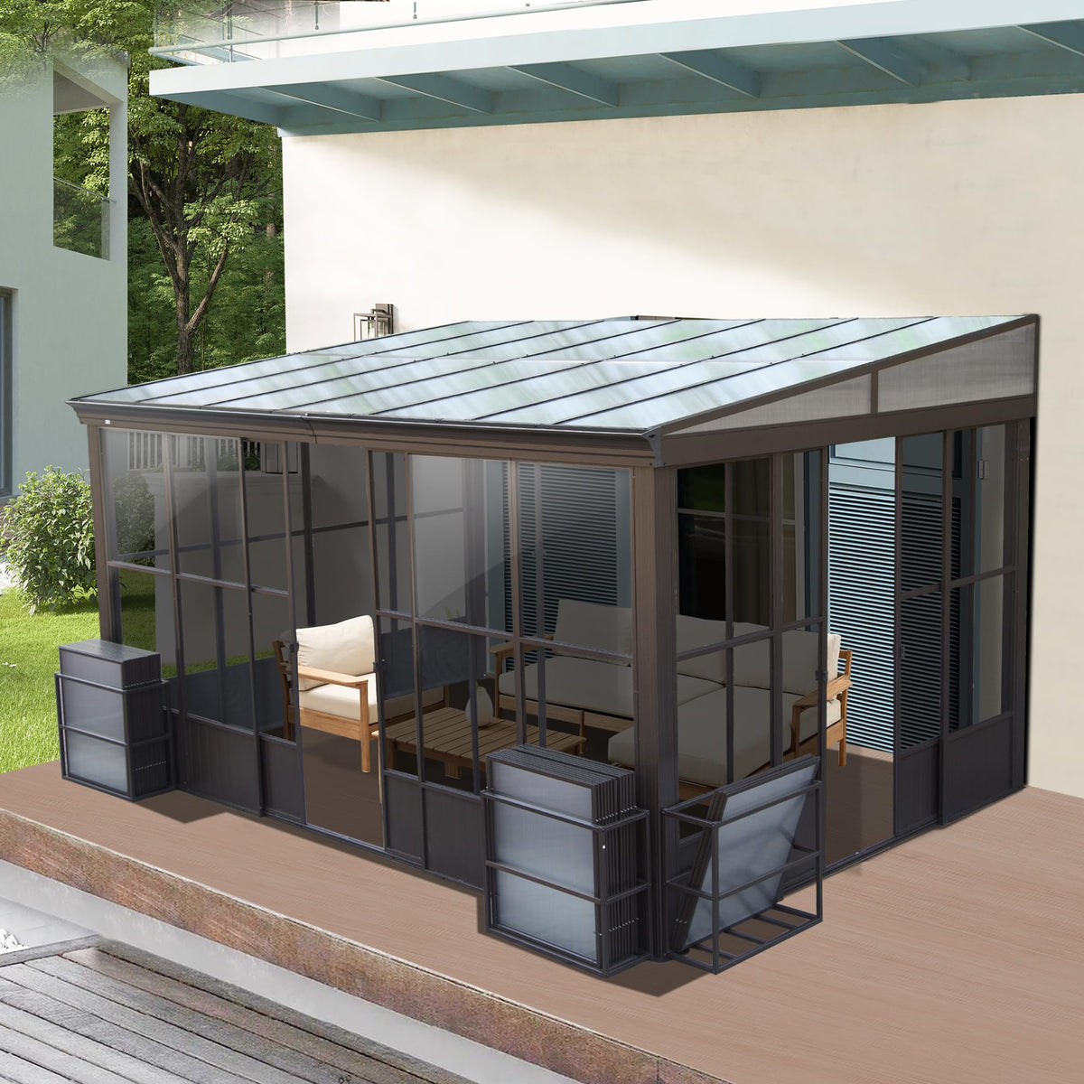 Domi 10x14FT Wall Mounted Sunroom, Wall Solarium with Aluminum PC Slop ...