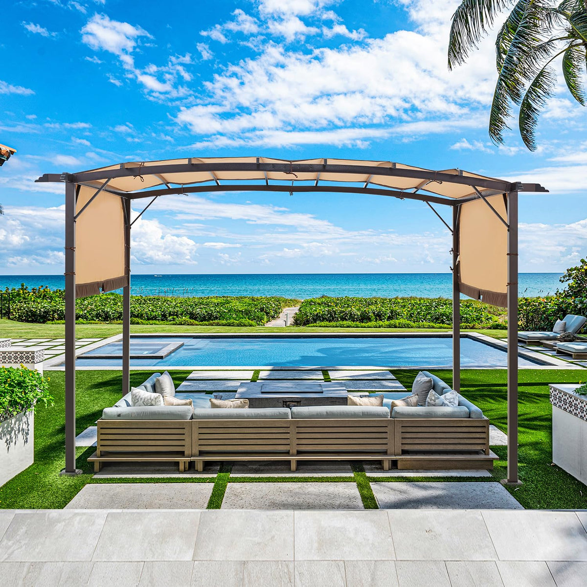 AECOJOY Pergola 9' x 12' Outdoor Pergola, Metal Patio Pergolas and Gaz ...