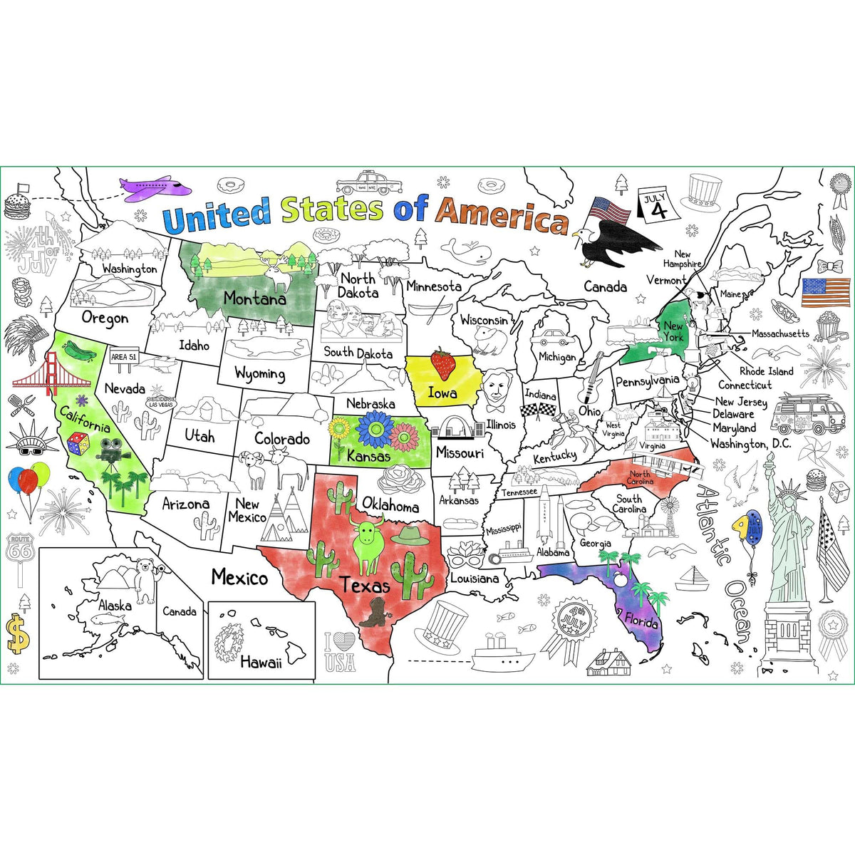 US Map Coloring Poster for Kids - 54 x 33 Inches Giant United States C ...
