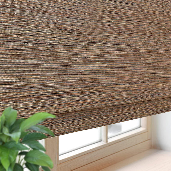 FACIMI Cordless Blackout Bamboo Roman Blinds, Roll-Up Natural Woven Sh ...