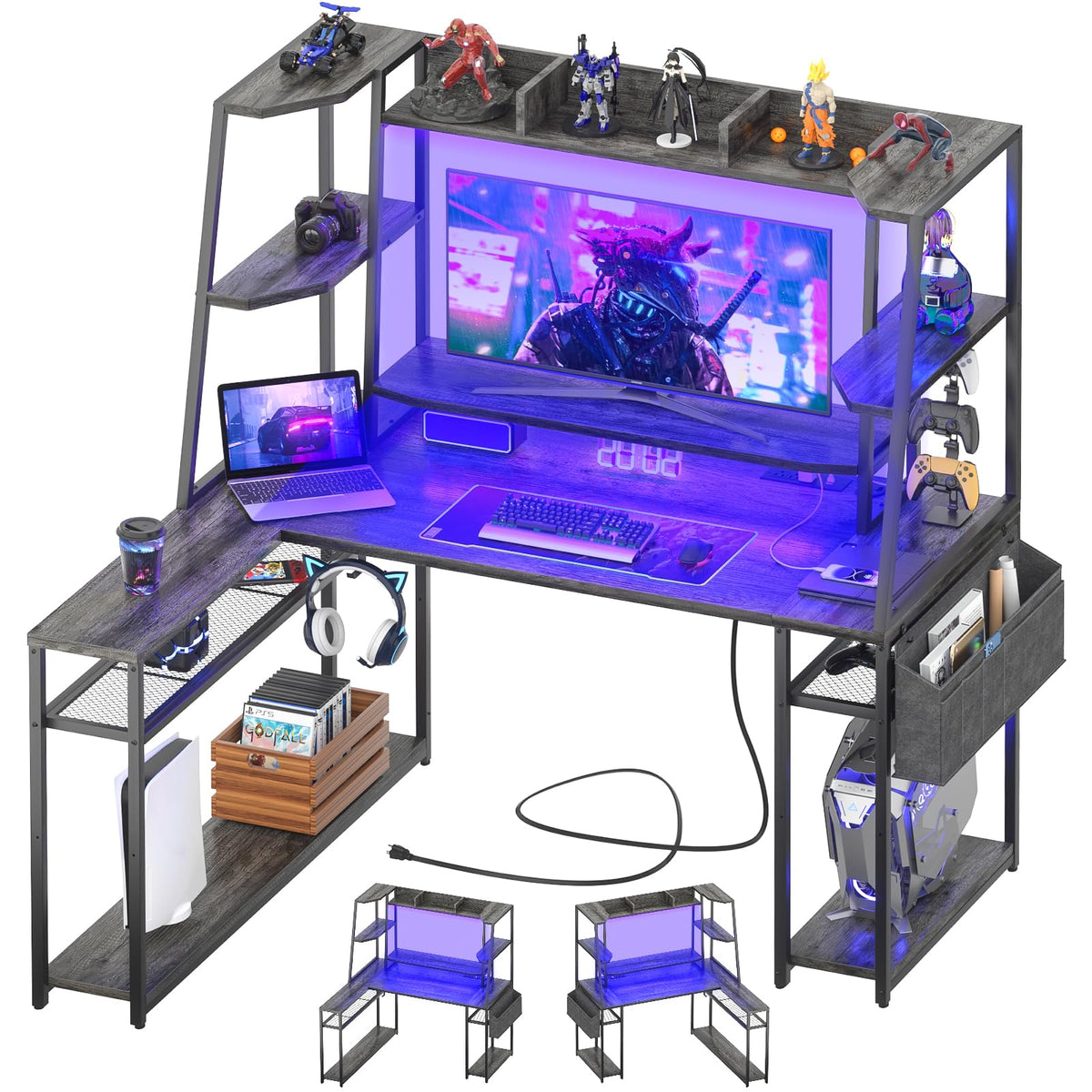 armocity L Shaped Gaming Desk with Hutch & Shelves, 47'' Gaming Comput ...