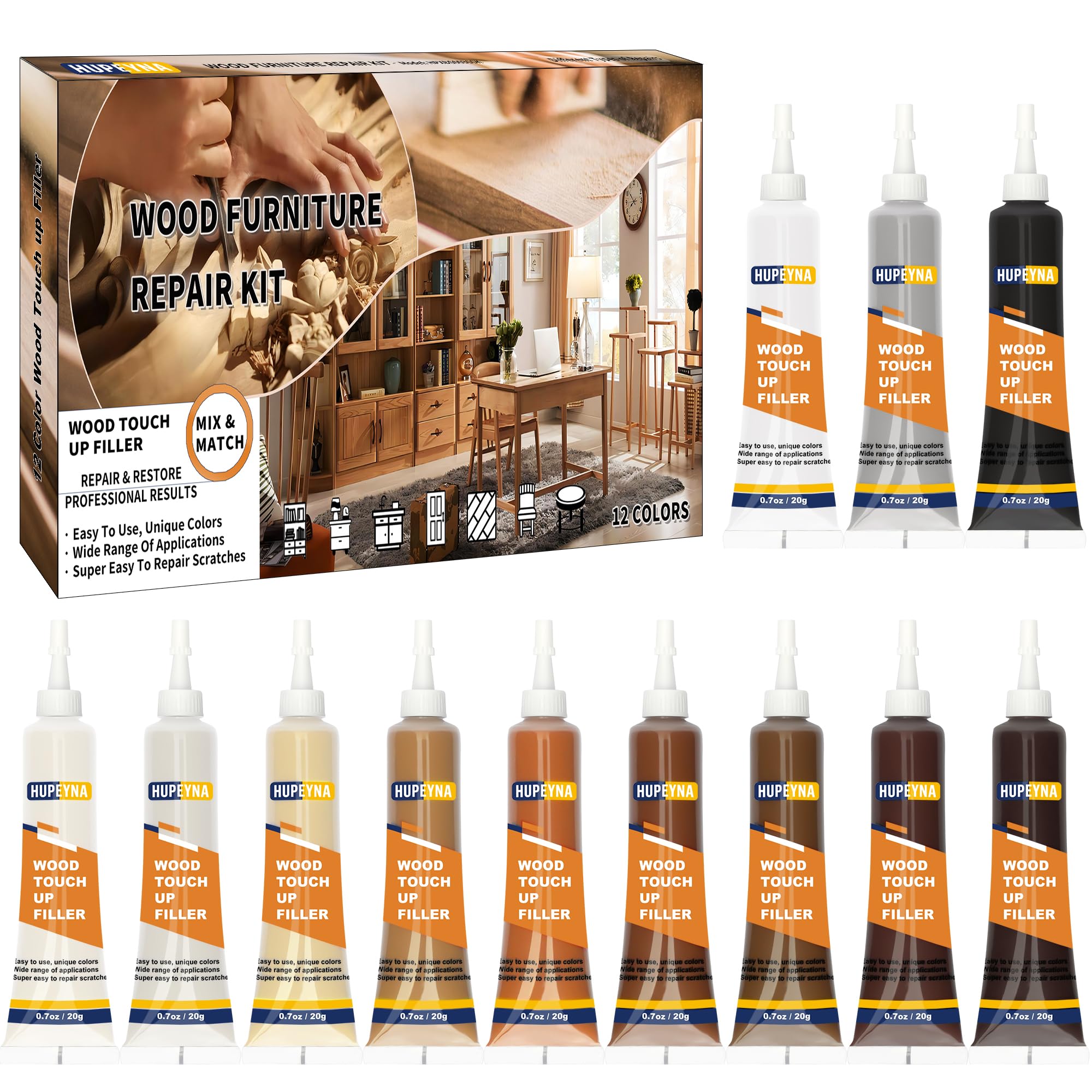 Wood Repair Kit, 12 Color Wood Fillers, Furniture Repair Kit, Repair ...