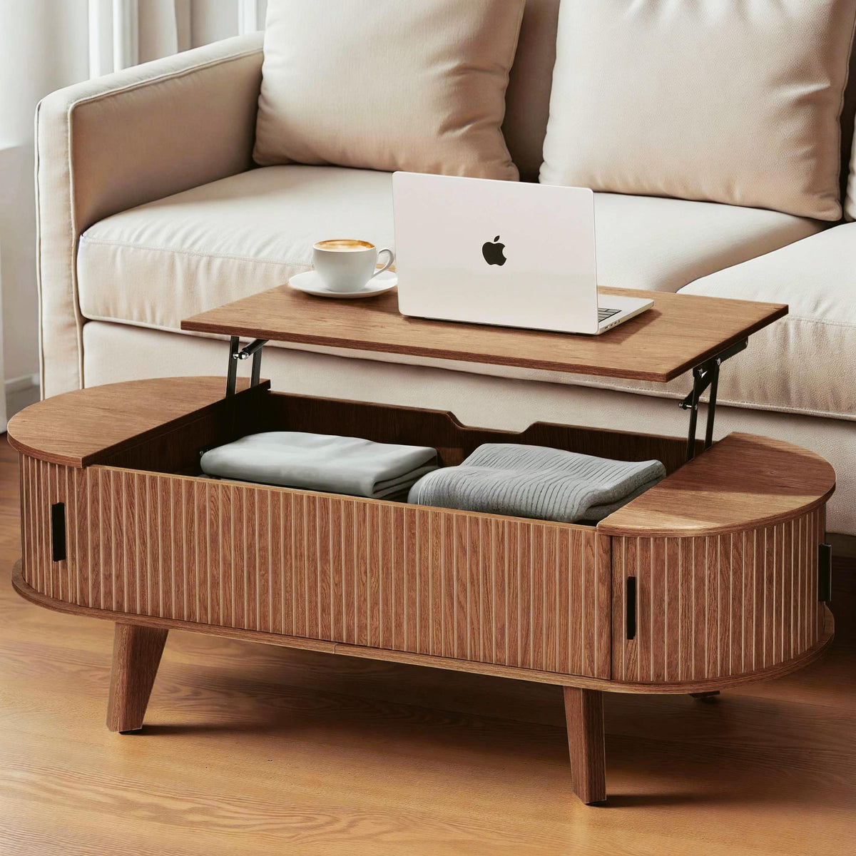 Pruchant Oval Lift Top Coffee Table with Storage, 47.2" Mid Century Mo ...