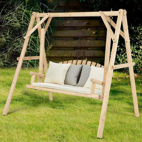 S AFSTAR Porch Swing, Outdoor Wooden Swing with A-Frame for 2 Person ...