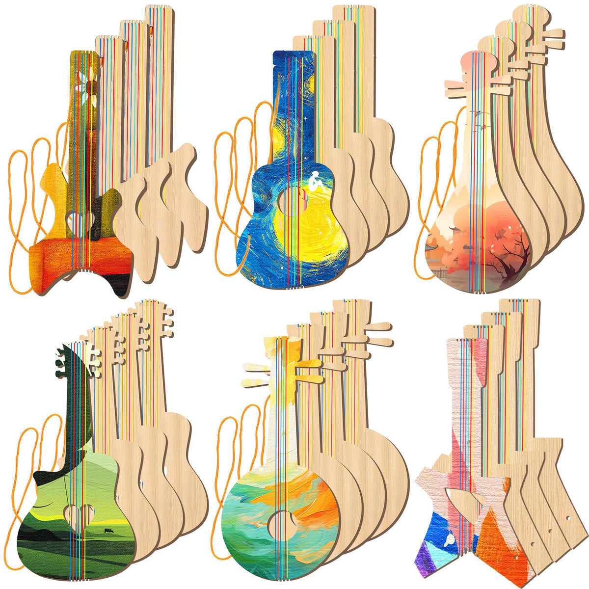 Syhood 24 Pcs DIY Wood Guitar Cutouts for Kids, 12.4 x 6.5 Inches Wood ...