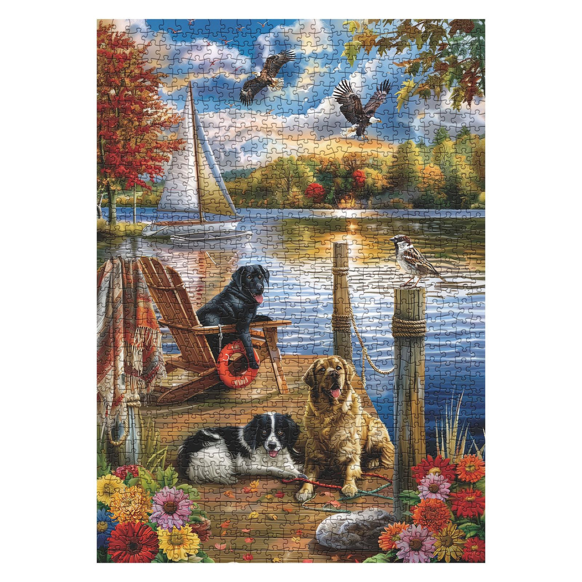Autumn Lake Puzzles for Adults 1000 Pieces, Fall Funny Dogs Jigsaw Puz ...