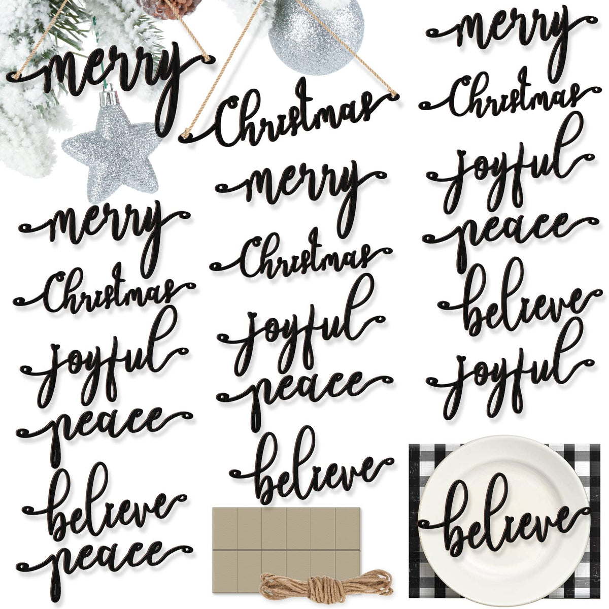 20 Pcs Merry Christmas Sign Xmas Wooden Cutout Letter Plate Ornaments ...