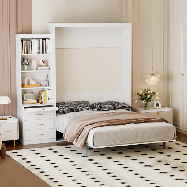 FAVSH Full Size Murphy Bed Cabinet with Shelf and Drawers, Plywood Hid ...