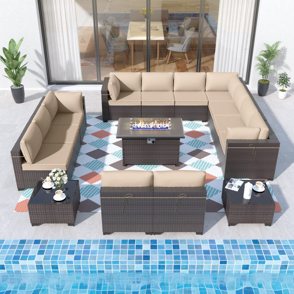 ALAULM 15 Pieces Outdoor Patio Furniture Set with Propane Fire Pit Tab ...
