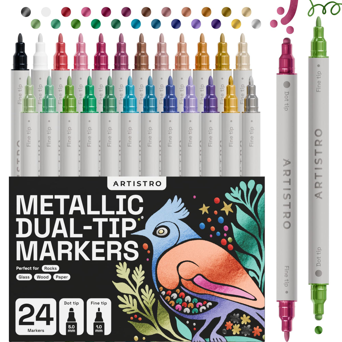 ARTISTRO 24 Colors Acrylic Paint Pens, Acrylic Paint Markers Dual Tip ...